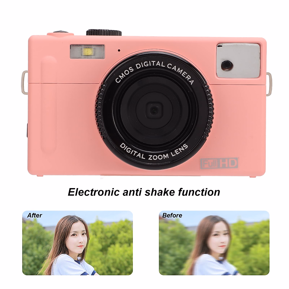 Digital 1080P FHD Mini Video Camera 24MP with 3 inch LCD Screen, Portable Micro Single Mirrorless Camera 16X Digital Zoom, Rechargeable Students Compact Pocket Camera, for Kids,Adult,Beginners(Pink)