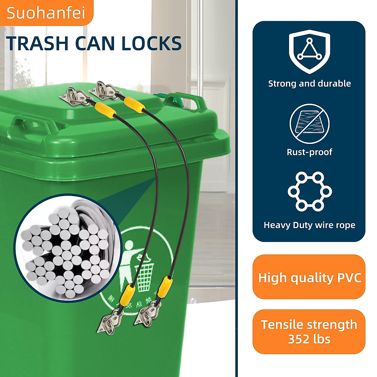 Suohanfei 2 Pcs Trash Can Lock for Animals, Raccoon Bear Proof Trash Can Lid Locks, Universal Outdoor Garbage Can Lock（Black）