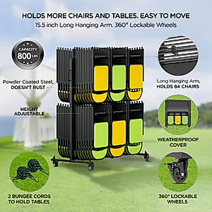 Folding Chair Rack Folding Chair Cart with Capacity 84 Folding Chair Storage Rack 360° Rubber Locking Wheels Weatherproof Cover Mobile Chair Dolly for Stackable Chairs Folding Tables and Chairs