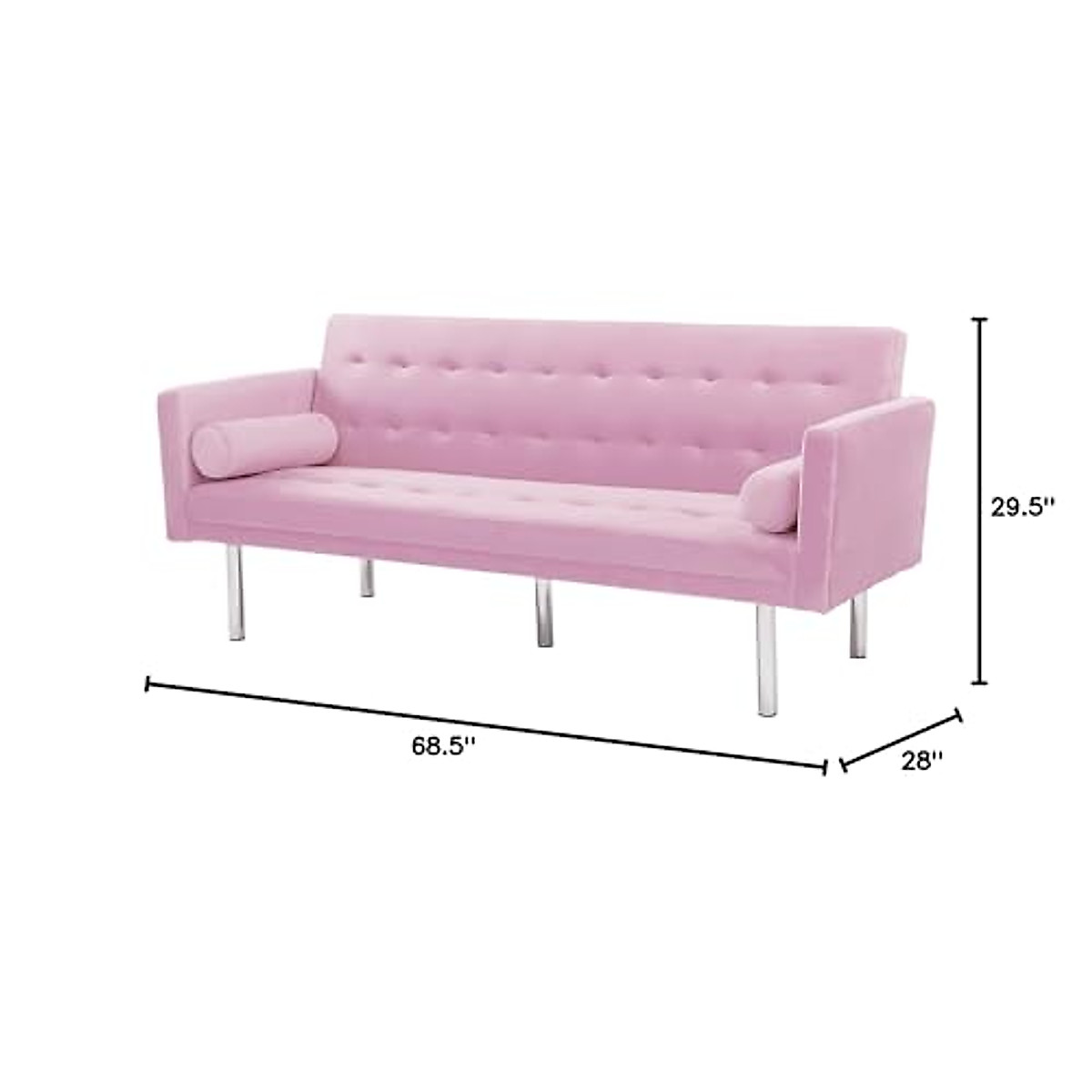 Eafurn 68.5”Futon Bed,Button Tufted Convertible Sleeper, 3-Seater Upholstered Loveseat Sofa & Couch with Adjustable Backrest and 5 Metal Legs for Living Room Bedroom Office, Pink