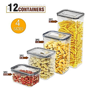 12 Pcs Airtight Food Storage Containers with Lids-Plastic Pantry Storage Containers-100% Leakproof Reusable Organization and Storage, BPA Free Clear Canisters for Cereal, Sugar, Rice, Pasta, and Flour