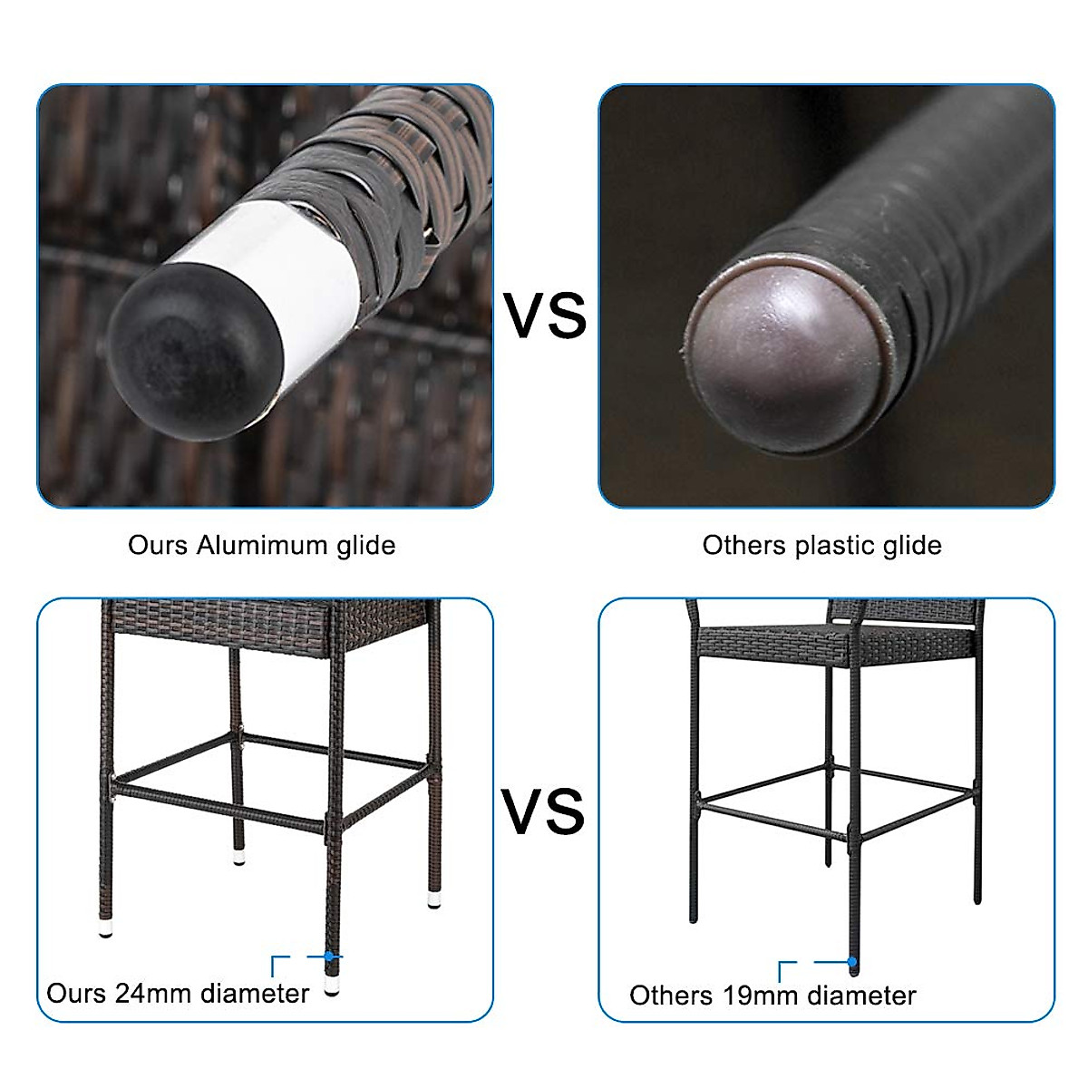 VINGLI Wicker Bar Stools Outdoor Set of 2, Outdoor Bar Height Chairs, Patio Furniture Bar Stools Wicker for Garden Pool Lawn Backyard