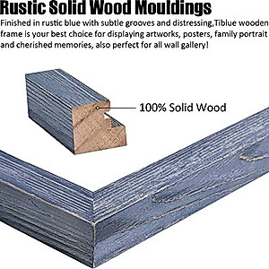 9x12 Picture Frames Blue Solid Wood Display Pictures 6x8 or 5x7 with Mat or 9x12 without Mat - Farmhouse Distressed 9 x 12 Inch Photo Frame with 2 Mats Wall Mounting or Table Top - Set of 1…