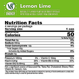 V8 +Energy Sparkling Lemon Lime Juice Energy Drink, 11.5 fl oz Can (4 Pack)