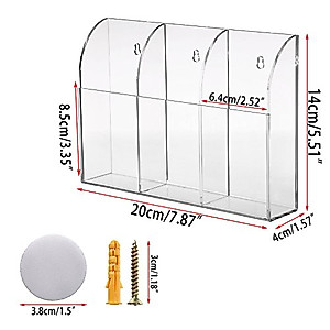Hipiwe Wall Mount Remote Control Holder Clear Acrylic Media Organizer Storage Box Coffee Table and Nightstand Convenient Remote Control Caddy (Three Compartments)