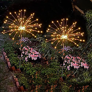 Yulaiyoen Solar Lights Outdoor Starburst Fairy Garden Pathway Lights, 2 Pack Solar Powered Firework Lights 150 LEDs Waterproof Garden Solar Lights Ornaments for Fence Flowerbed Lawn Patio Backyard
