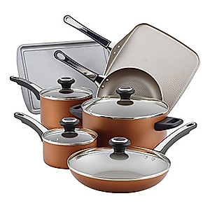 Farberware High Performance Nonstick Cookware Pots and Pans Set Dishwasher Safe, 17 Piece, Copper