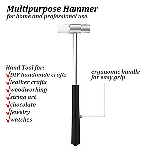 Dual Head Small Hammer, 7 Inches, Plastic Head and Metal Head, Black Plastic Grip, Double face Jewelry Mallet, Mini Hammer for Crafts, Watch, Tuning, Woodworking, Toys, DIY, Leather, Instruments