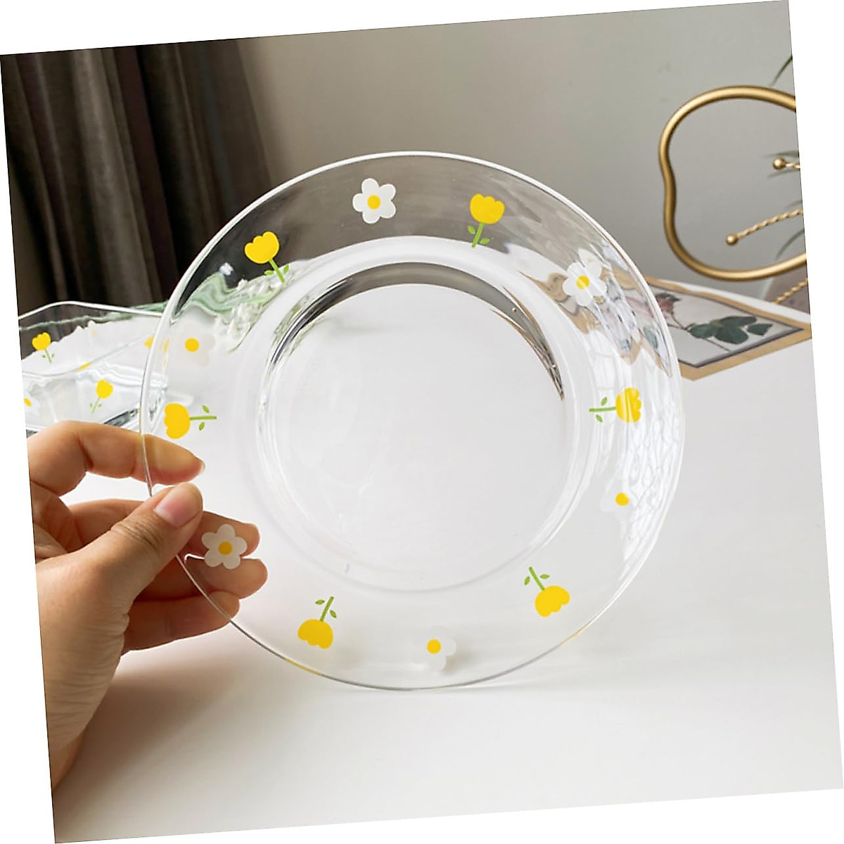 NOLITOY 4 Pcs Tulip Flower Glass Plate Glass Dessert Plate Transparent Salad Plate Food Serving Plate Kitchen Salad Plate Glass Salad Plate Fruits Plate Household Tableware