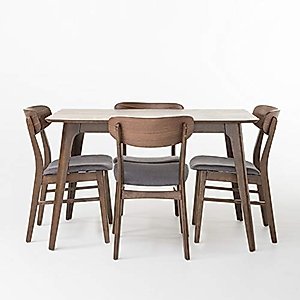 Christopher Knight Home Lucious 50" Rectangular Dining Set, 5-Pcs Set, Natural Walnut / Dark Grey