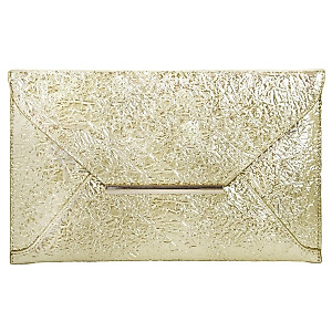 JNB Crushed Metallic Envelope Clutch, Gold