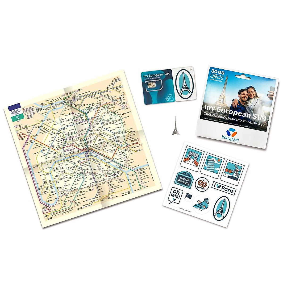 Europe France SIM Card 30 Days 30 GB 4G LTE/5G Data, Unlimited Talk, Text+ 30 Euro International Calling Credit - Activate in France Required Before Service Available in Other Europe Countries