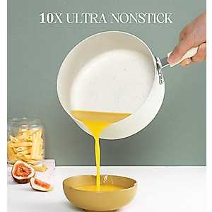 MICHELANGELO Sauce Pan With Lid, Granite Nonstick Saucepans Set, 1QT&2QT&3QT Saucepan With Lid, Multipurpose Cooking Pots, White