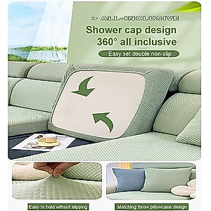 Summer Ice Silk Sofa Cushion Cover,Non-Slip Wear-Resistant Sectional Slipcovers Set Cooling Stretch Couch Cushion Cover,Furniture Protector for 1/2/3/4 Seater (3 Seater Cover, Blue)