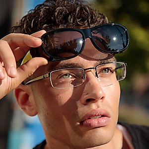 LensCovers Large Polarized Wraparound Sunglasses | Wear Over Sunglasses to Cover Eyeglasses or Prescription Glasses | Black Frame with Reflective; Fitover for Glasses Up to 5 3/4'' X 2''