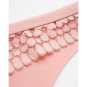 Jessica Simpson Women's Thong Panties - 6 Pack Seamless Lace Microfiber Underwear for Women, Size Small, Brunette/Mellow Rose/Jet Black