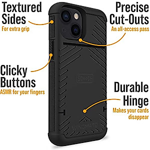 Scooch iPhone 13 Mini Case with Card Holder [Wingmate] iPhone 13 Mini Wallet Case with RFID Protection [Slim & Minimal] 10-Foot Drop Protection, Magnetic Back for Car Mounts, Black