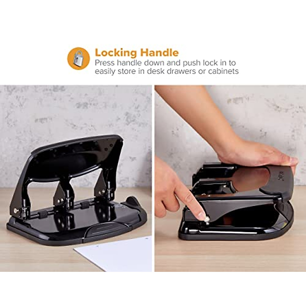 Bostitch Office EZ Squeeze 40 Sheet 3-Hole Punch, Heavy Duty, Black