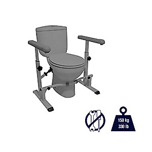 KMINA - Toilet Safety Rails for Elderly (330 lbs), Handicap Toilet Seat with Handles, Adjustable Height and Width Toilet Rails for Seniors, Heavy Duty Toilet Safety Frame with Arms, Easy Installation