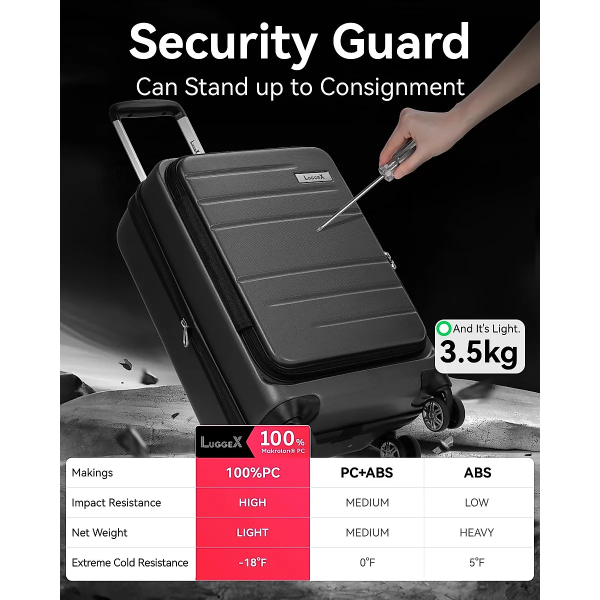 LUGGEX 26 Inch Luggage with Spinner Wheels, Expandable PC Hard Shell Checked Suitcase with Front Opening, Lightweight (Black, 26 Inch)