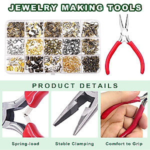 Keadic 1459Pcs Jewelry Findings Starter Kit Includes Jump Rings, Cord Ends, Eye Pin, Lobster Clasps, Earring Hooks, Beading Wires, Flat Nose Pliers for Jewelry Earring Bracket Necklace Making