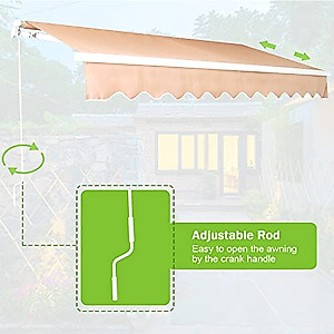 Patio Awning Retractable Awning Sunshade Shelter Deck Canopy Window Door Awning with Crank Handle and UV Water-Resistant Fabric for Outside Patio Porch Garden,Tan (8’x10’)