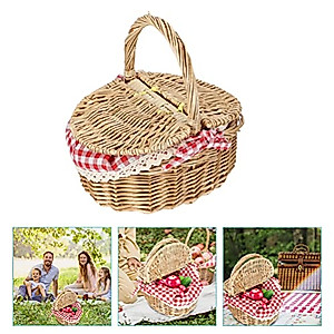 BESPORTBLE Bread Storage Basket Handheld Basket Outdoor Picnic Basket with Double Lids