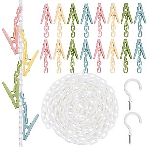 2 Pieces Plastic Toy Chain Organizer Animal Storage Chain with 40 Pieces Plastic Clips, 2 Pieces Ceiling Hook for Hanging Plush Toys Hats Socks and Cards