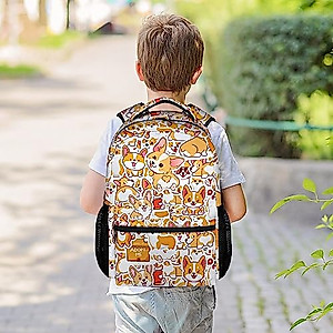 Mercuryelf Corgi Backpack for Girls Boys, 16 Inch Yellow Backpacks for School, Cute Lightweight Bookbag for Kids