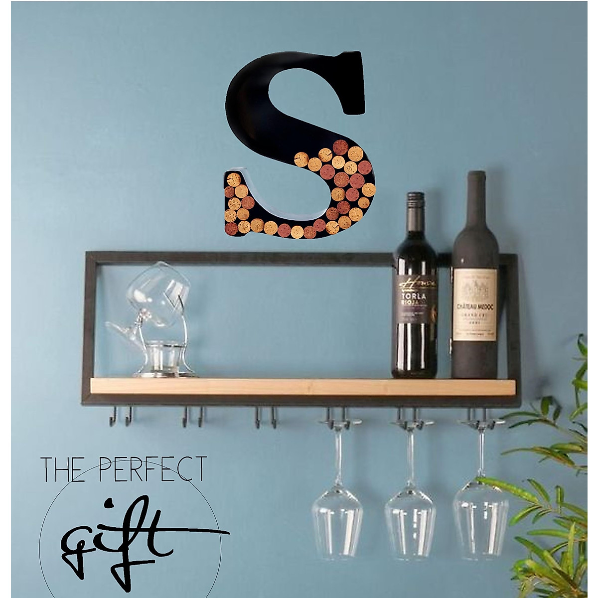 Premium Metal Letter Wine Cork Holder Is A Perfect Bar Decor Made of Durable Metal and A Glossy Black Finish With Rounded Edges , This Bar Cart Accessories Is Easy To Hang , Letter S (9,64”x 2”x 12”).