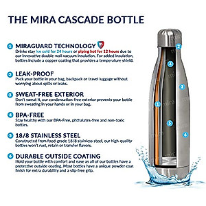 MIRA 17 Oz Stainless Steel Vacuum Insulated Water Bottle - Double Walled Cola Shape Thermos - 24 Hours Cold, 12 Hours Hot - Reusable Metal Water Bottle - Leak-Proof Sports Flask - Matte Black
