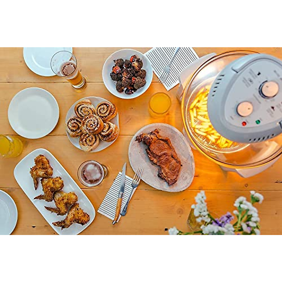 Big Boss 16Qt Glass Air Fryer Oven – Extra Large Non Toxic Air Fryer Halogen Oven with 50+ Air Fryers Recipe Book for Quick + Easy Meals for Entire Family, AirFryer for Healthier Crispy Foods – Gray