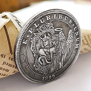 [Couple Angel] 1899 Angel Love Demon Wandering Coin Morgan Coin Carving Collection Wing Pattern