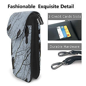Perfect Gift - Stylish Black Crow Raven Bird Cell Phone Purse Wallet Big Pocket Small Crossbody Bags Adjustable Shoulder Strap Cellphone Pouch With Card Slots