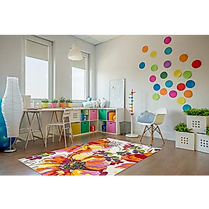 Modern Bright Flowers Non-Slip (Non-Skid) Area Rug 8 x 10 (7' 10" x 10') Multi