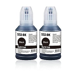 Finkbst Compatible Ink Bottle Replacement for 532 T532 EcoTank Ink Used for ET-M1100 ET-M1120 ET-M1170 ET-M2170 ET-M3170 ET-M3180 ET M1100 M1120 M1170 M2170 M3170 M3180(2 Black)