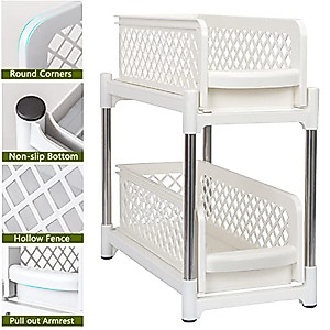 Toplive 2 Tier Spice Rack Lazy Susan Organiser with Sliding Drawer Organiser, Under Sink Organisers and Storage Rack Pull Out Cabinet Basket Organiser for Bathroom Kitchen Bedroom