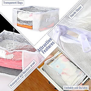 6 Pcs Clear Zippered Storage Bags Plastic Clothes Containers Fabric Blanket Organizer Large Storage Bins with Handles for Bedding Sheets Closet Blankets Toys (White, 16 x 12 x 8 Inch)