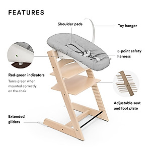 Tripp Trapp Chair from Stokke (Natural) + Tripp Trapp Newborn Set (Grey) - Cozy, Safe & Simple to Use - for Newborns Up to 20 lbs