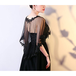 Ayliss Women Lace Wedding Shawls Wrap Bridal Embroidered Shrug Bolero Cape Shoulder Covers Up Evening Prom Party Dress (Black)