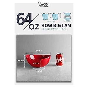 Sweese 125.104 Porcelain Bowl - 64 Ounce for Cereal, Salad and Popcorn - Set of 1, Red