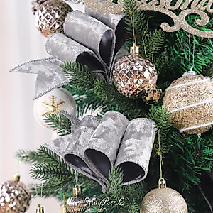 MAYREEL 2.5 Inch Silver Crushed Velvet Ribbon Wired for Christmas Decorations Gift Wrapping Wreaths Tree Toppers 10 Yards