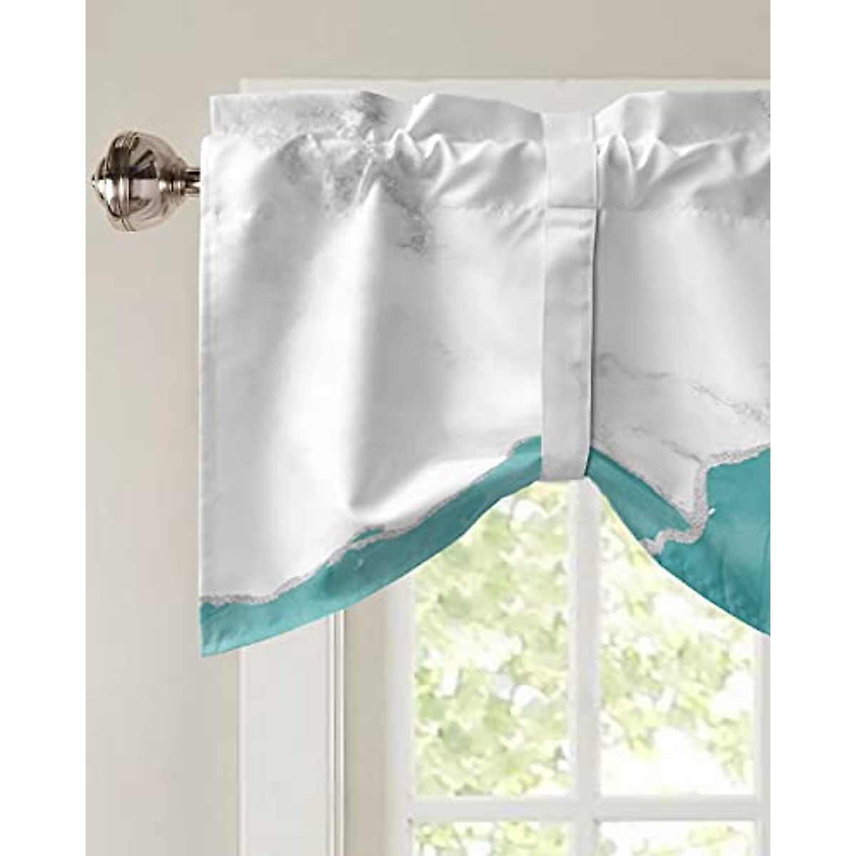 Segard Tie Up Valance for Windows,Marble Turquoise Gold and White Colors Kitchen Valances Adjustable Rod Pocket Window Shade Valance,Ink Painting Short Curtains Window Treatment for Bedroom 60x18in