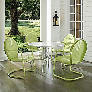 Crosley Furniture KOD10010KL Griffith Retro Metal Outdoor 5-Piece Dining Set with 39" Table and 4 Chairs, White and Key Lime