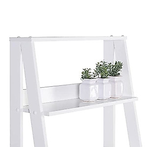 Madesa 5-Tier Ladder Shelf with Storage Space, Free Standing Bookshelf, Wood, 15" D x 24" W x 55" H – White