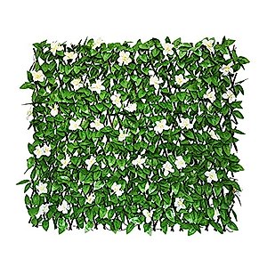 GLANT Expandable Fence Privacy Screen for Balcony Patio Outdoor,Decorative Faux Ivy Fencing Panel,Artificial Hedges (Single Sided Leaves) (1, Green-Flowers)