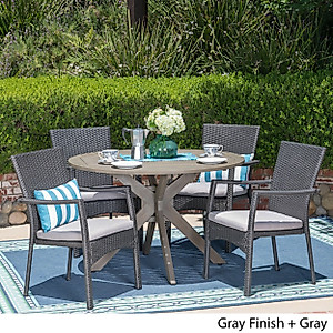 Christopher Knight Home Layna Outdoor 5 Piece Wood and Wicker Dining Set, Gray Finish/Gray