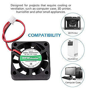 UCEC 40mm Fan DC 24V Small Brushless Cooling 4010 Axial Fan 40x40x10MM 2Pin for Computer Case 3D Printer Extruder Humidifier and Other Small Appliances - 2 Pack