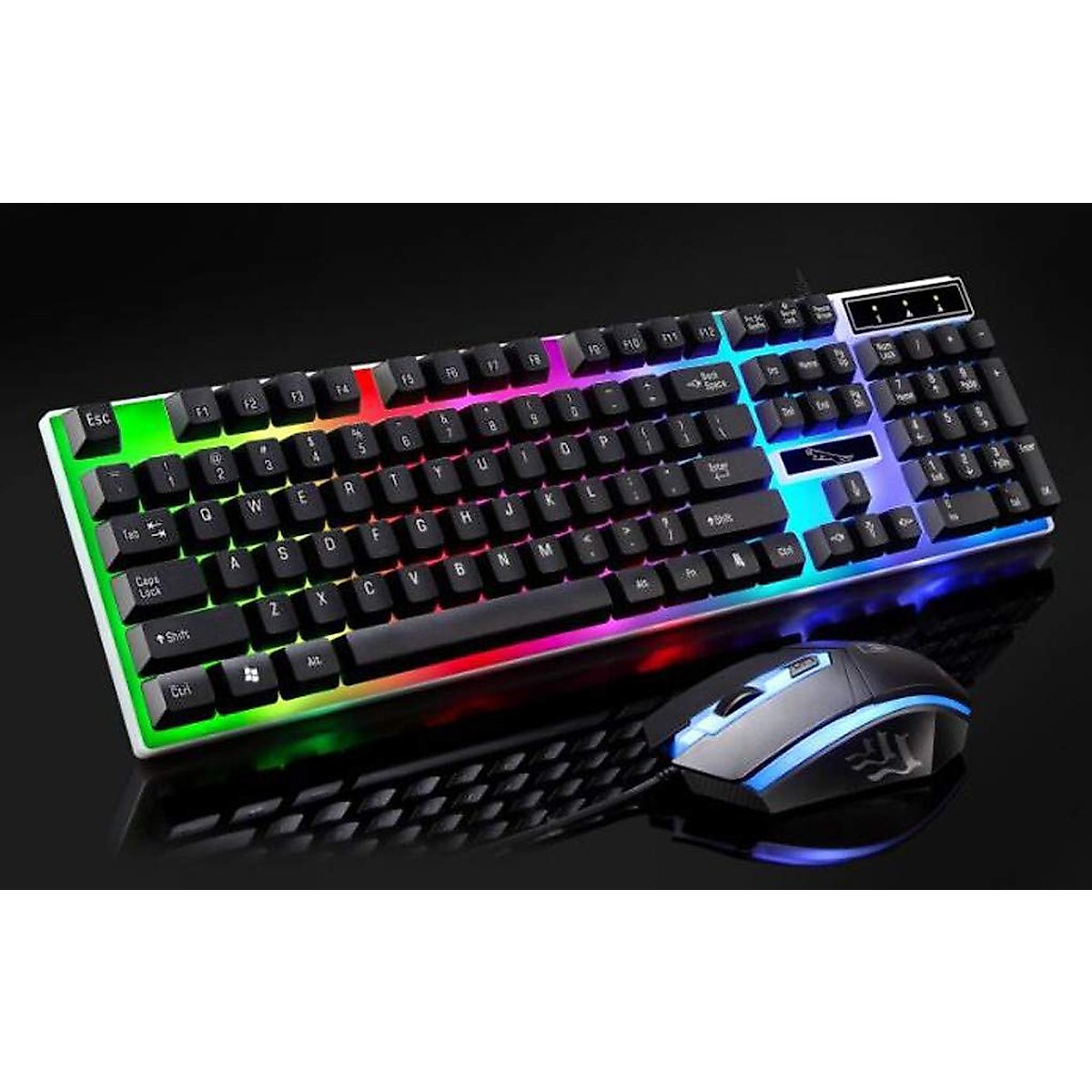 Keyboard Mouse Set,EDTO Rainbow Color Backlight Adjustable Gaming Game USB Wired Adjustable Color LED Backlit Mechanical Feeling Keyboard (Black)