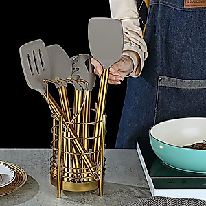 Gold Kitchen Utensils Set, Berglander 38 Pieces Non-stick Silicone Cooking Utensils Set, Kitchen Tools Set, Spoon Spatula Set With Sturdy Stainless Steel Utensil Holder, Dishwasher Safe